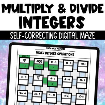 Multiply Divide Integers Digital Self Correcting Maze Practice Activity