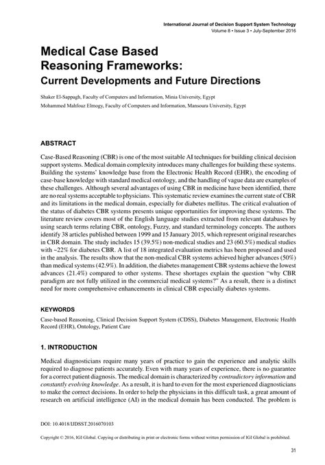 pdf medical case based reasoning frameworks current developments and future directions