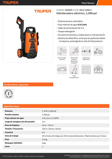 Hidrolavadora Electrica 1500 PSI 1400w Truper Ferremax