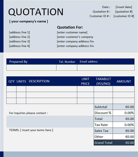 Quotation Excel Template Structuraldetails Store