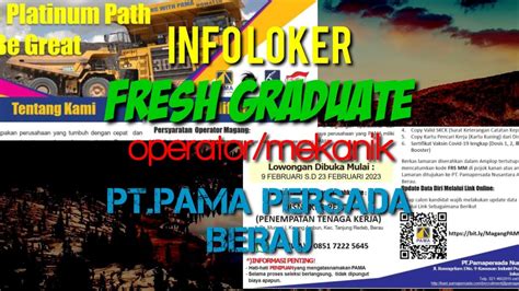 Info Lowongan Kerja Fresh Graduate Operator Mekanik Pt Pama Persada