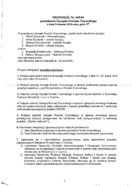 Protok Nr Z Posiedzenia Zarz Du Powiatu Tczewskiego W