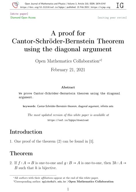 pdf a proof for cantor schröder bernstein theorem using the diagonal argument