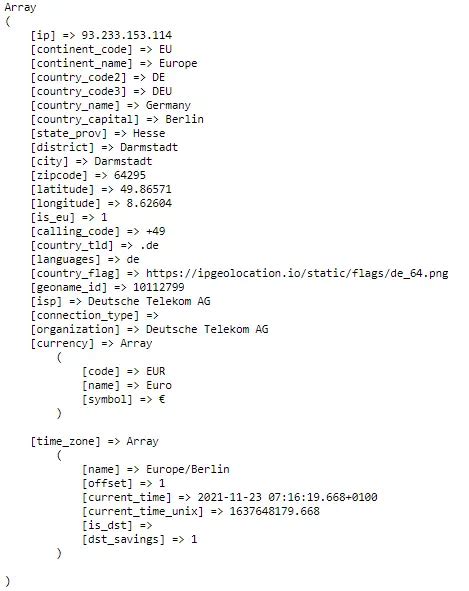 get user country location from ip address in php simple example
