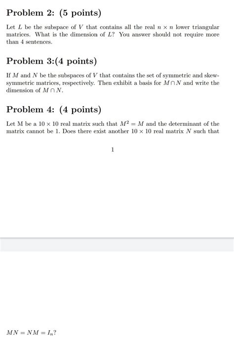 solved problem 2 5 points let l be the subspace of v that