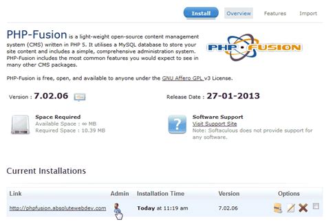installing php fusion with softaculous inmotion hosting