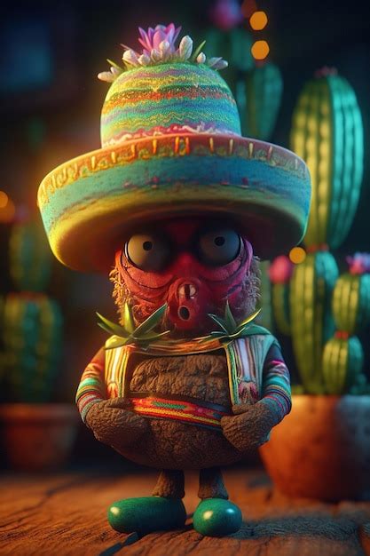 Premium Photo A Cartoon Character With A Sombrero Wearing A Sombrero