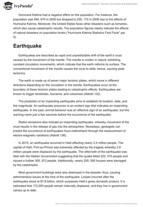 Natural Disasters Tsunami Hurricanes And Earthquake 1687 Words