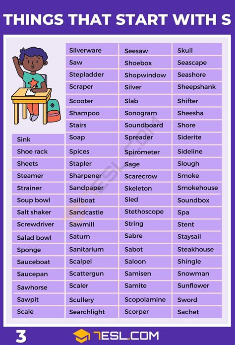 Things That Start With S In English 7ESL
