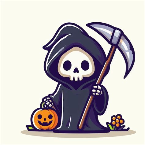 Premium Vector Free Vector Cute Grim Reaper Holding Scythe Cartoon