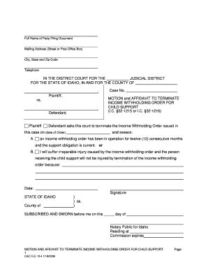 Fillable Online Courtselfhelp Idaho MOTION And AFFIDAVIT TO TERMINATE