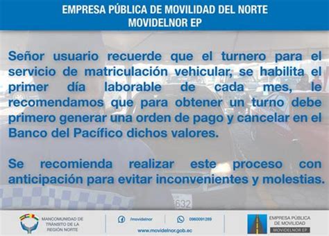 Turno para la revisión y matriculación vehicular de Ibarra 2020