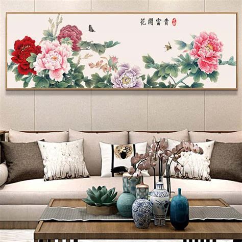 Tranh hoa mẫu đơn khổ lớn treo phòng khách