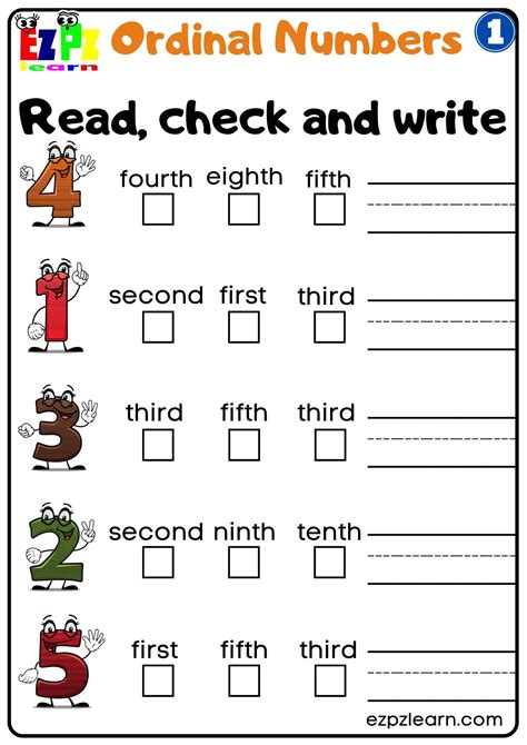Ordinal Numbers Read And Write 1 Ezpzlearn