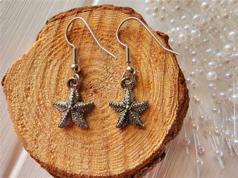 Small Starfish Dangle Earrings Silver Starfish Earrings Starfish Drop