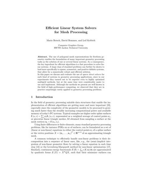 pdf eﬃcient linear system solvers for mesh processing · tasks as the solution of one or