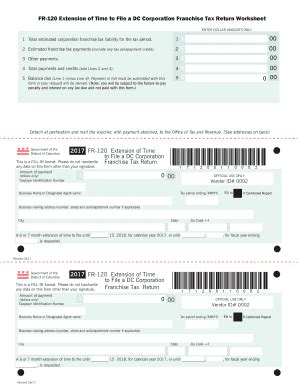 Fillable Online Otr Cfo Dc FR 120 Extension Of Time To File A DC
