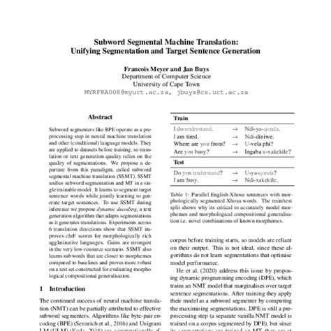 subword segmental machine translation unifying segmentation and target sentence generation