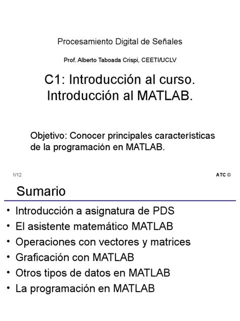 c1 intro y matlab pdf matriz matemáticas cadena informática