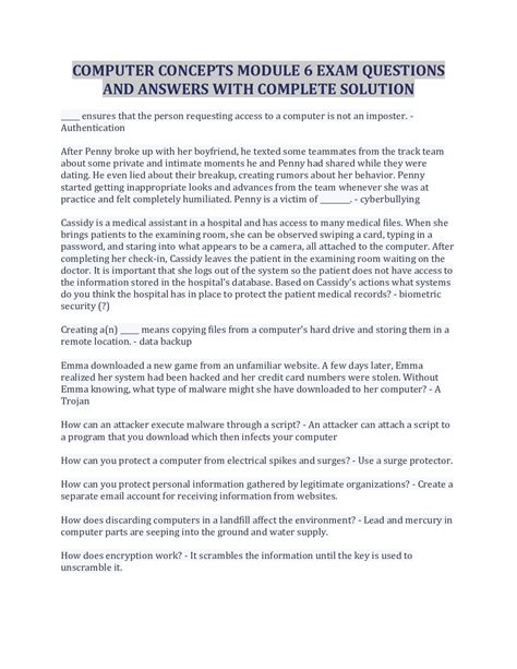 COMPUTER CONCEPTS MODULE 6 EXAM QUESTIONS AND ANSWERS WITH COMPLETE