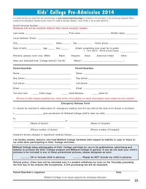 Fillable Online Midland Pre Admission Form Midland College Midland