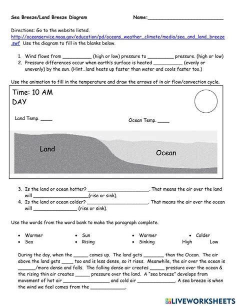 Sea Breeze And Land Breeze Worksheet Live Worksheets Worksheets Library