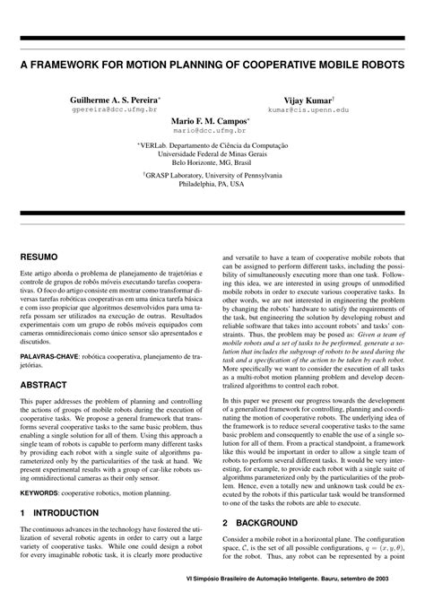 pdf a framework for motion planning of cooperative mobile robots