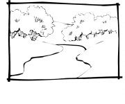 Coloriage Rivière et les arbres dessin gratuit à imprimer