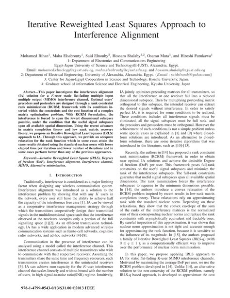 pdf iterative reweighted least squares approach to interference alignment