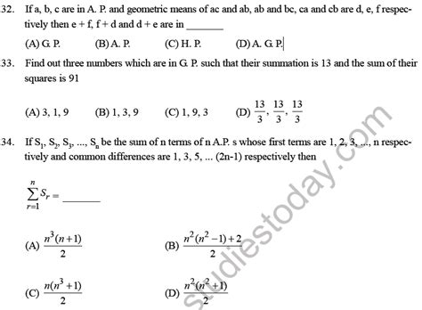 jee mathematics sequence and series mcqs set b multiple choice questions