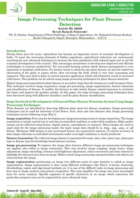Pdf Image Processing Techniques For Plant Disease Detection