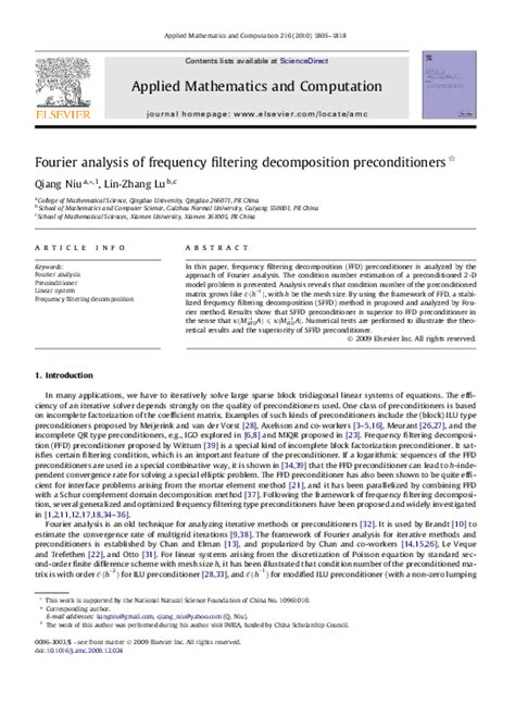 pdf fourier analysis of frequency filtering decomposition preconditioners qiang niu