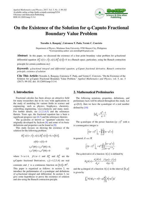 pdf on the existence of the solution for q caputo fractional boundary value problem