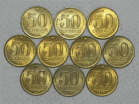 10 Moedas De 50 Centavos 1956 Variante Ponto Entre 50 E Na Face