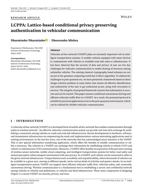 lcppa lattice‐based conditional privacy preserving authentication in vehicular communication