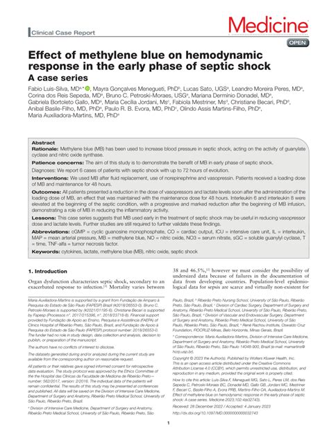PDF Effect Of Methylene Blue On Hemodynamic Response In The Early