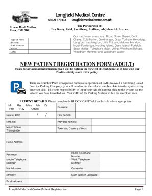 Fillable Online NEW PATIENT REGISTRATION FORM ADULT Fax Email Print