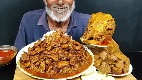 Eating Mutton Boti Fry Goat Head Curry Mutton Liver Curry With Rice