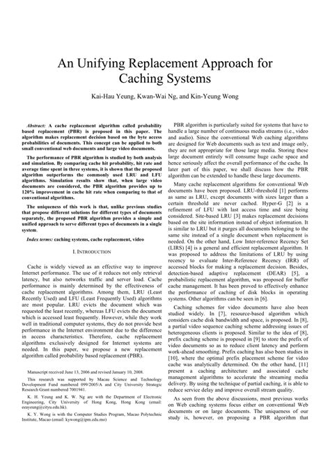 pdf an unifying replacement approach for caching systems