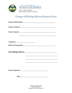 Fillable Online Change Of Mailing Address Request Form North Dumfries