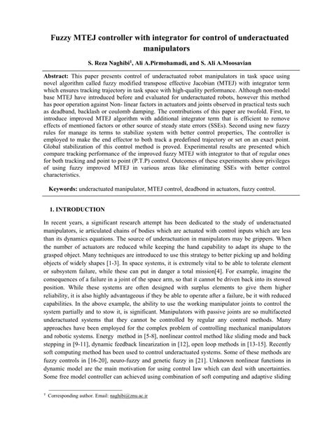 pdf fuzzy mtej controller with integrator for control of underactuated manipulators