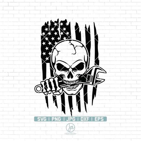US Mechanic Skull Svg Mechanic Logo Skull Mechanic Svg Patriotic Skull