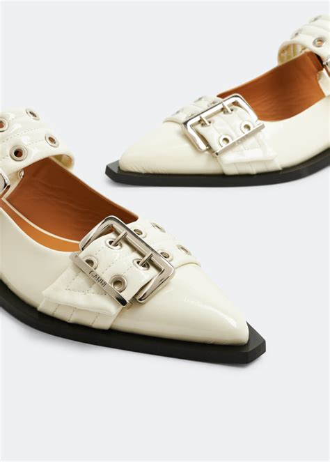 Ganni Wide Welt Buckle Ballerinas For Women White In UAE Level Shoes