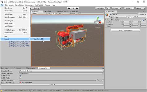 unity export object menu