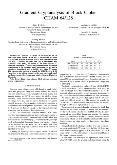 pdf gradient cryptanalysis of block cipher cham 64 128