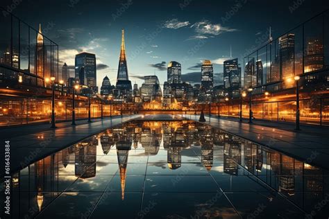 A Captivating Night View Of A City Skyline Enhanced By Digital Overlays