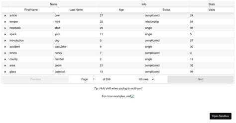 React Filterable Table Examples Codesandbox