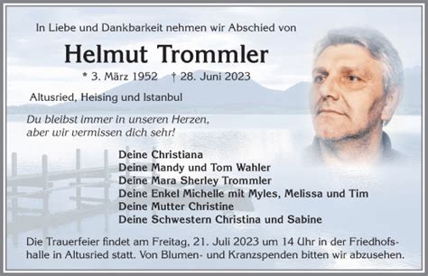 Traueranzeigen von Helmut Trommler Allgäuer Zeitung