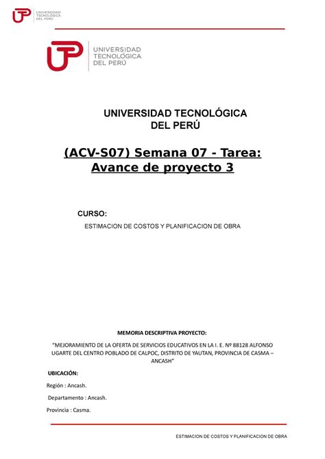 Avance de proyecto 3 UNIVERSIDAD TECNOLÓGICA DEL PERÚ ACV S07
