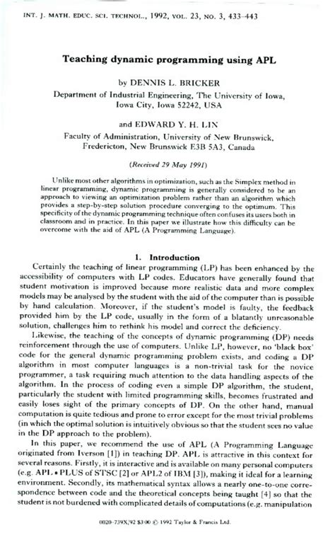 pdf implementing the recursive apl code for dynamic programming